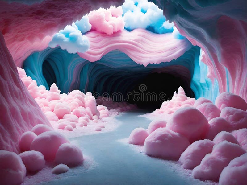 A Fantasy Landscape with Fluffy Candy Cave Stock Illustration ...