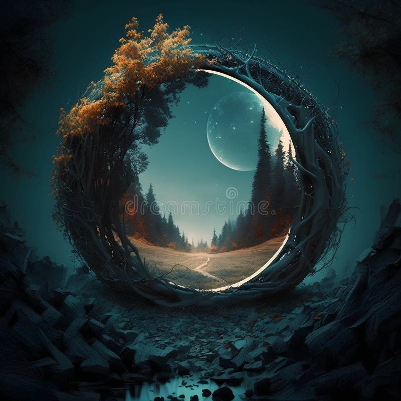 Fantasy Landscape with a Forest in the Form of a Circle. Stock ...