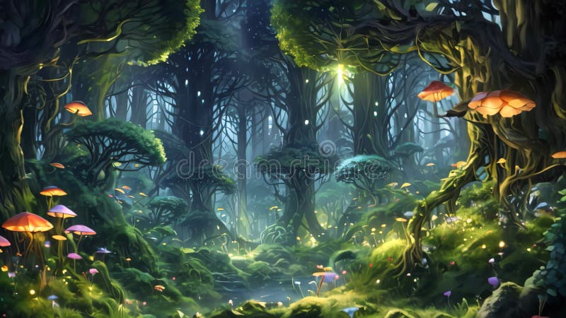 Fantasy Landscape with Fantasy Forest and Magic Lake - Illustration for ...