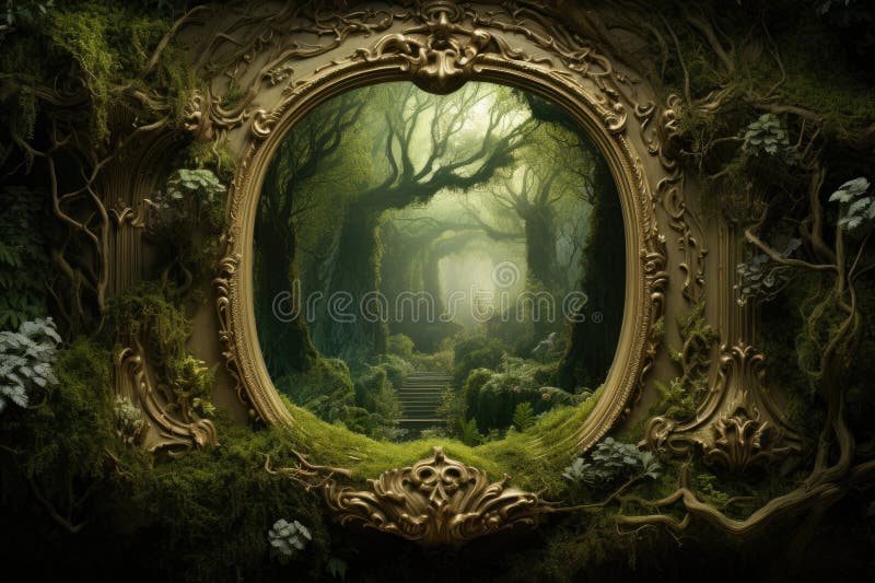 Fantasy Landscape with Fantasy Forest and Old Frames. 3d Rendering, a ...