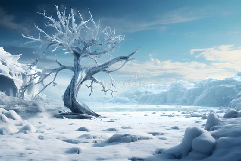 Fantasy Landscape with Frozen Trees and Snowdrifts. Generative AI Stock Illustration ...