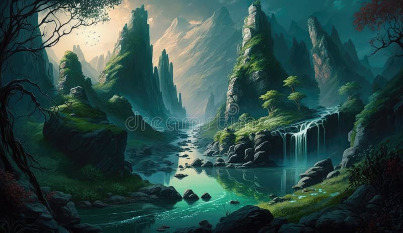 Fantasy Landscape. Generative AI Stock Illustration - Illustration of ...