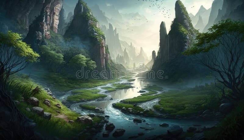 Fantasy Landscape. Generative AI Stock Illustration - Illustration of ...