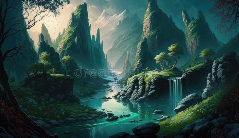 Fantasy Landscape. Generative AI Stock Illustration - Illustration of ...