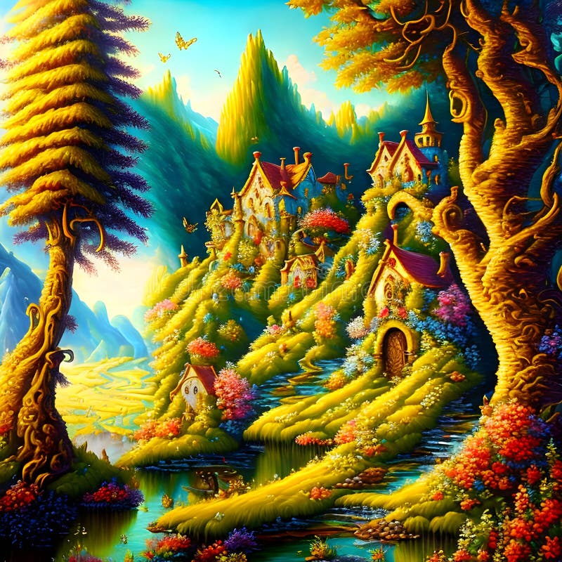 Fantasy Landscape, Generative AI Illustration Stock Illustration ...