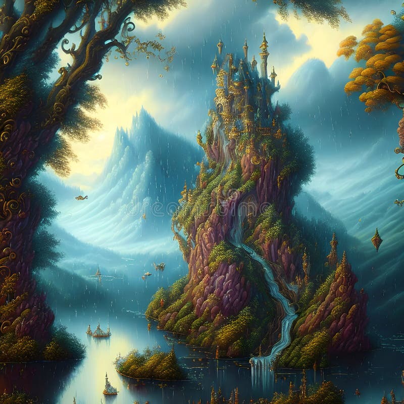 Fantasy Landscape, Generative AI Illustration Stock Illustration ...