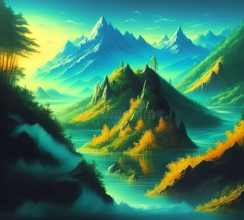 Fantasy Landscape, Generative AI Illustration Stock Illustration ...