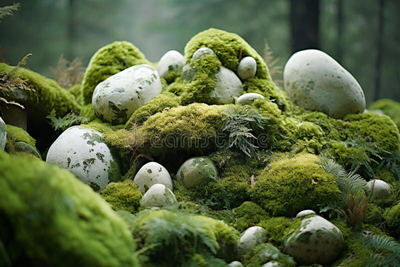 Fantasy Landscape with Green Moss and Stones in the Forest, Fantasy ...