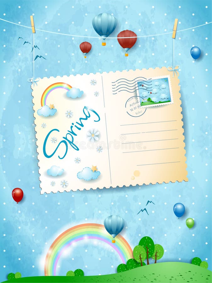 Fantasy Landscape with Hanging Spring Postcard Stock Vector ...