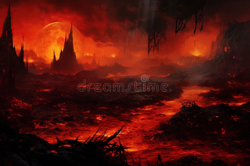 Fantasy Landscape with a Huge Fire in the Forest. Generative AI Stock ...