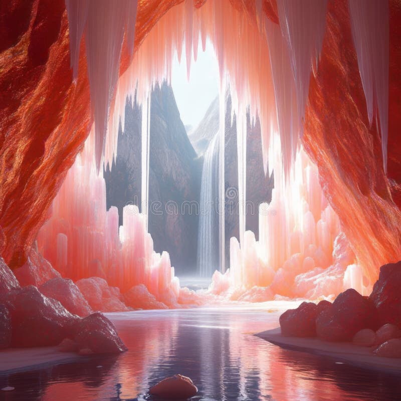 Fantasy Landscape with Ice Cave. 3D Illustration. Vintage Style Stock ...