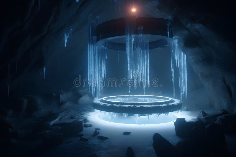 Fantasy Landscape with Ice Cave and a Waterfall. 3d Rendering Stock ...