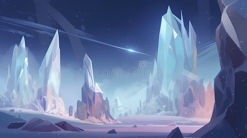 Fantasy Landscape with Ice and Snow. Cartoon Style Vector Illustration ...
