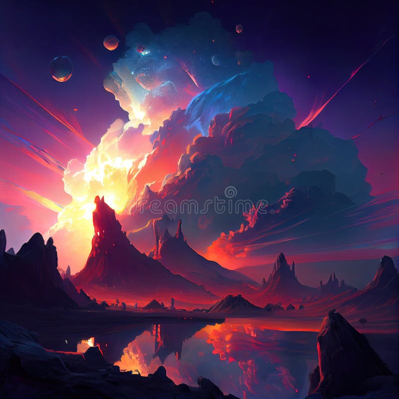 Fantasy Landscape - Ai Generated Stock Illustration - Illustration of ...