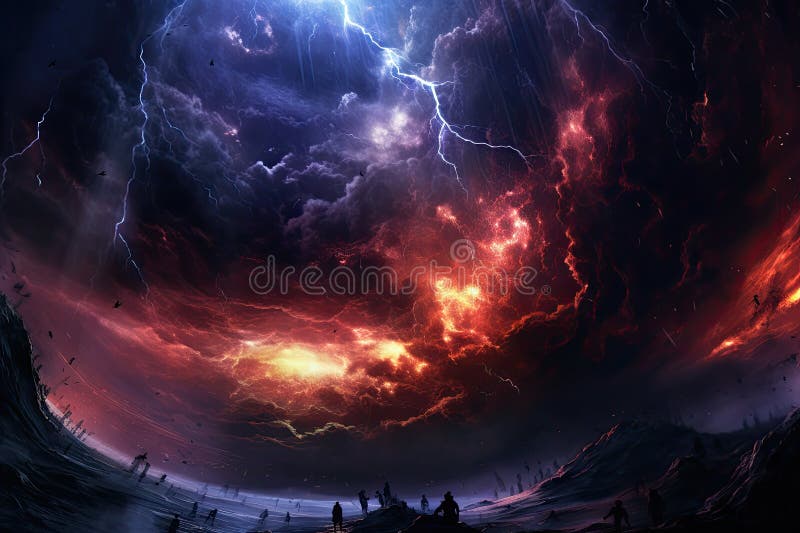 Fantasy Landscape with Lightning in the Night Sky. 3d Rendering, Space ...