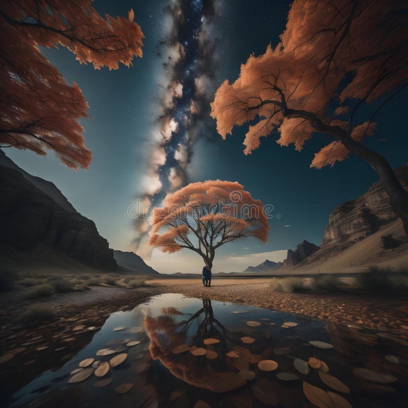 Fantasy Landscape with a Lonely Tree in the Middle of a Lake ...