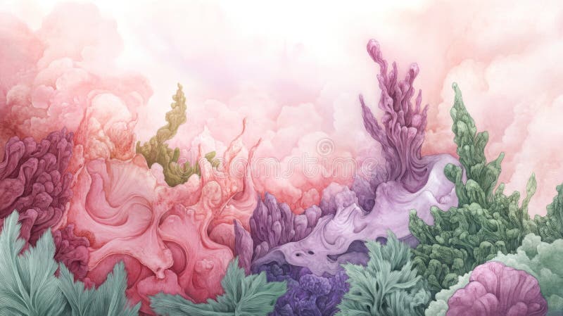 Fantasy Landscape with Lush Colors and Abstract Plant Forms Stock ...