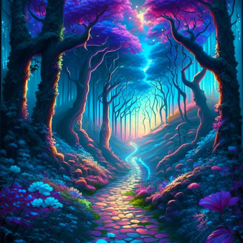 Fantasy Landscape with Magic Forest and Path. 3d Illustration Stock ...