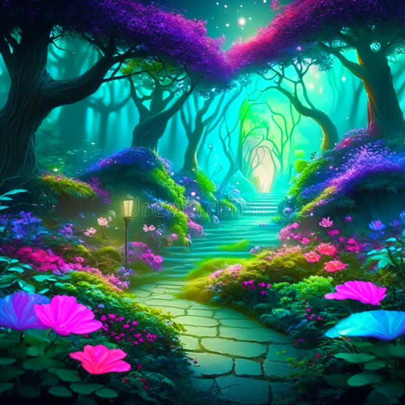 Fantasy Landscape with Magic Forest and Path. 3d Rendering Stock ...