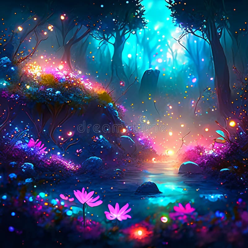 Fantasy Magic Forest with Butterflies. 3d Rendering, 3d Illustration ...