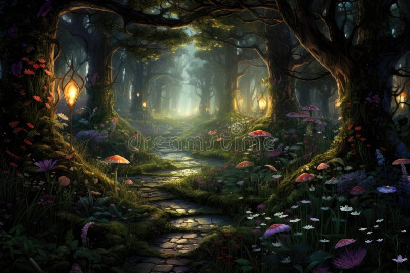 Fantasy Landscape with Magic Path in the Forest, 3d Illustration, a ...
