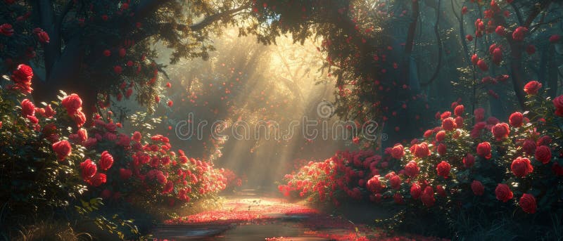 Fantasy Landscape, Majestic Rose Garden. 3D Illustration Stock ...