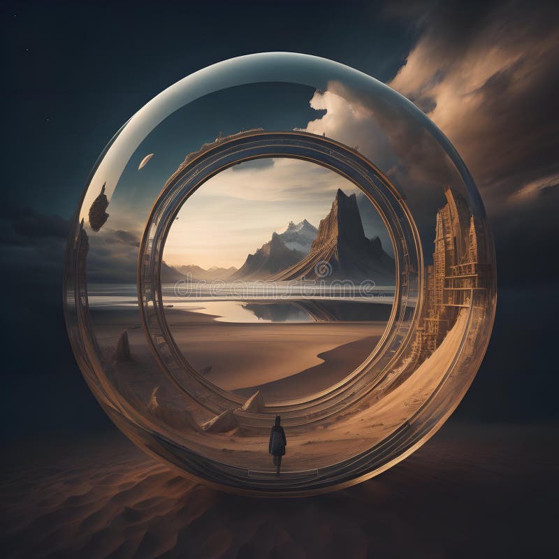 Fantasy Landscape with a Man in a Glass Ball. Generative Ai Stock ...