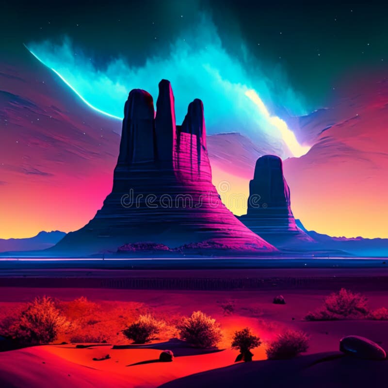 Fantasy Landscape of Monument Valley at Sunset. 3D Rendering AI ...