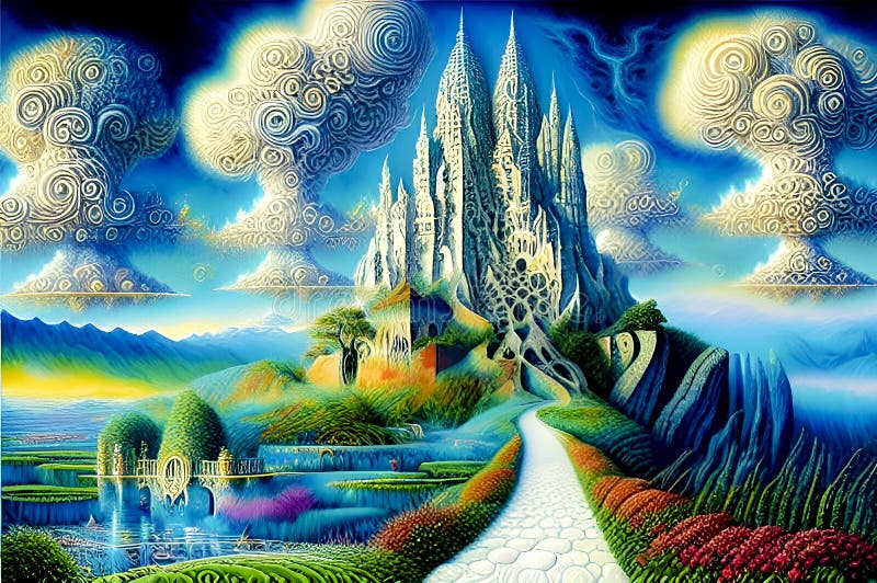 Fantasy Landscape with Mountains and Forest Stock Image - Image of ...