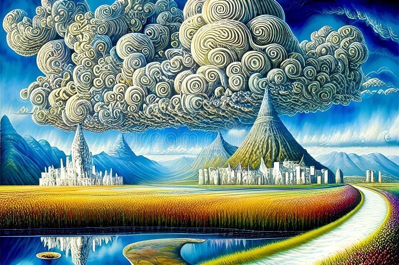 Fantasy Landscape with Mountains and Forest Stock Photo - Image of ...