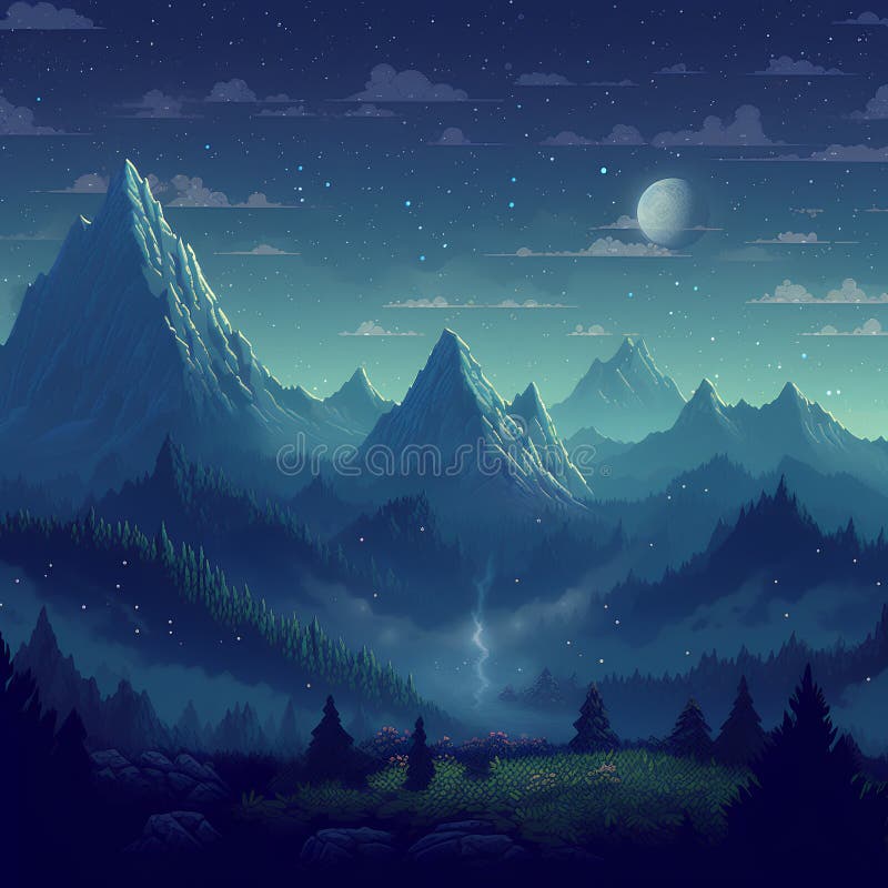 Fantasy Night Forest with Palm Trees and Neon Lights. Vector ...