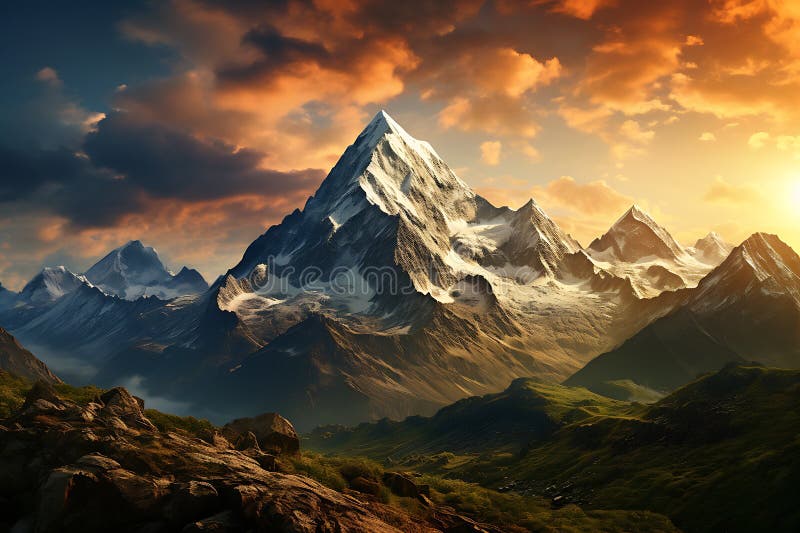 Fantasy Landscape with Mountains and Lake. 3D Rendering Stock ...