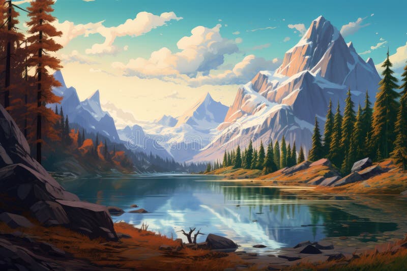 Fantasy Landscape with Fantasy Castles, Mountains and River. Digital ...