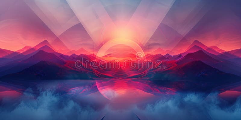 Fantasy Landscape with Mountains and Lake at Sunset Background Stock ...