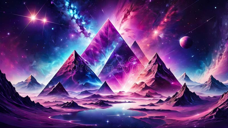 Fantasy Landscape with Mountains, Stars and Nebula. Stock Illustration ...