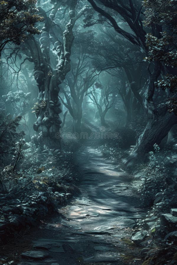 Fantasy Landscape, Mystical Forest Pathway Shrouded in Ethereal Blue ...