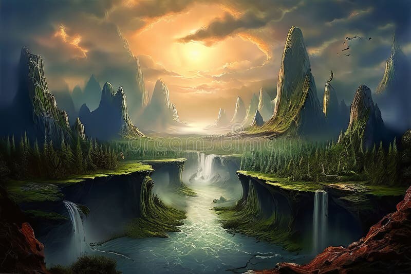 Fantasy Landscape Mythical Creatures and Environments without Dr Stock ...