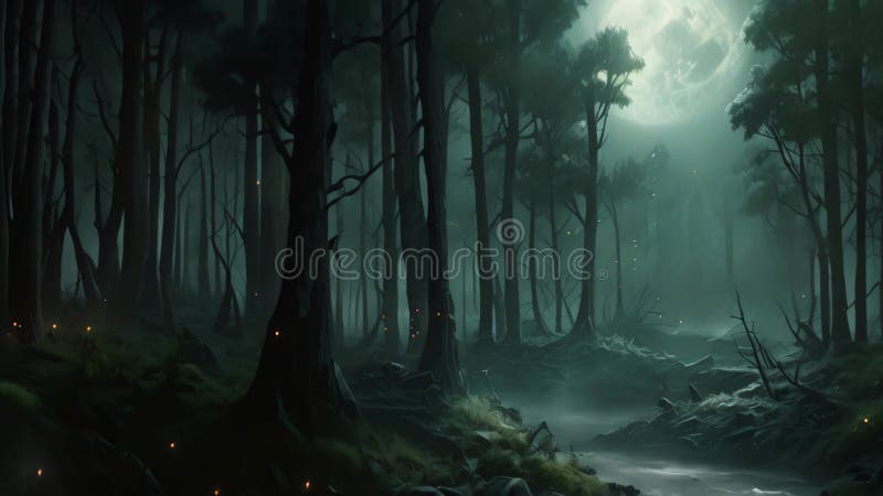 Fantasy Landscape with a Path in the Dark Forest. 3D Rendering, AI ...