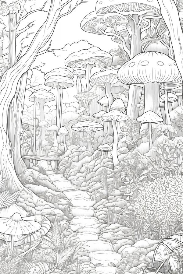 Fantasy Landscape with a Path in the Forest. Coloring Book for Adults ...