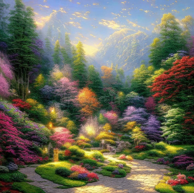 Fantasy Landscape with a Path in the Middle of the Forest Stock ...