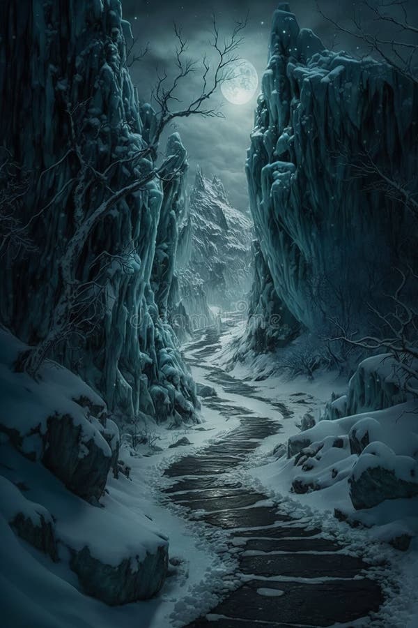 Fantasy Landscape. Path in the Winter Forest Stock Illustration ...