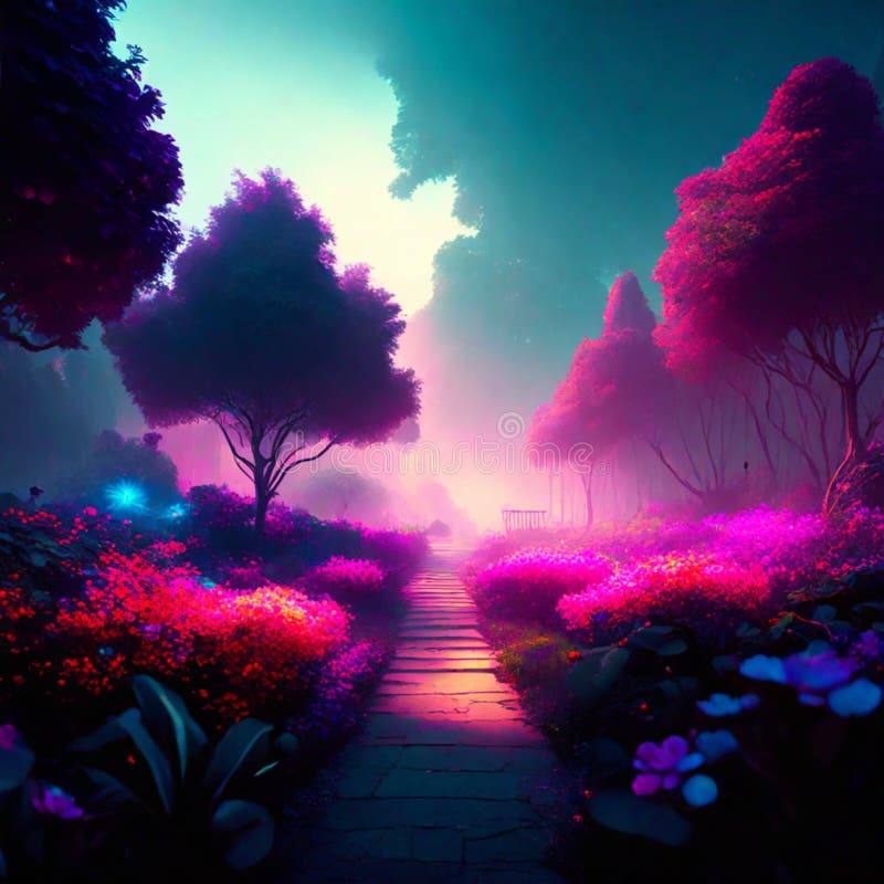 Fantasy Landscape with Pathway in the Park. 3d Rendering Stock ...