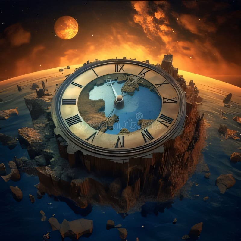Fantasy Landscape with Planet and Clock. 3d Render Illustration Stock ...