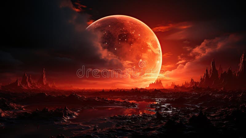Fantasy Landscape with Planet and Fire Stock Illustration ...