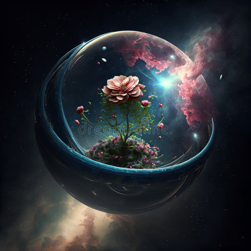 Fantasy Landscape with Planet and Flowers, 3d Render, Computer Digital ...