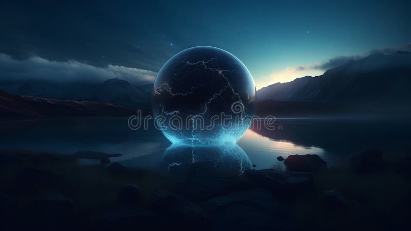 Fantasy Landscape with Planet in the Form of a Sphere. 3d Render Stock ...