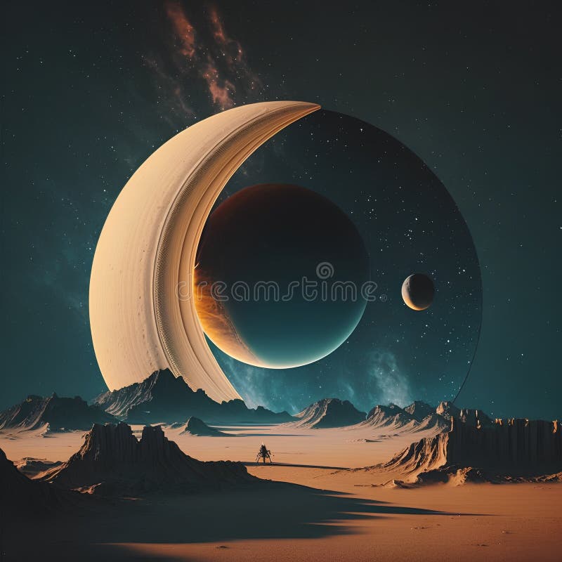 Fantasy Landscape with Planet and Moon. Elements of this Image ...