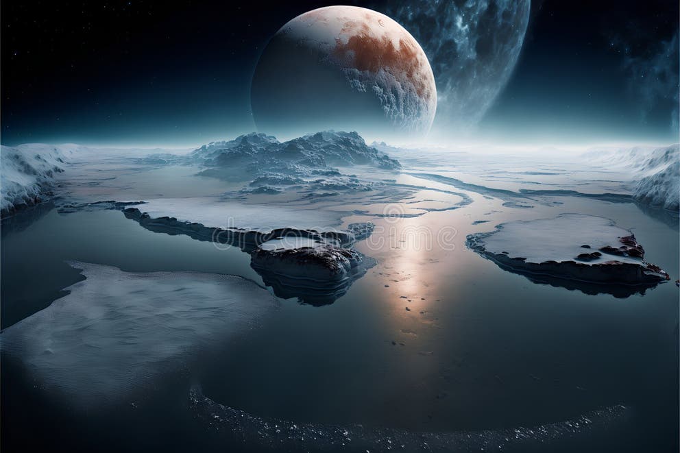 Fantasy Landscape with Planet and Moon in Space. 3D Rendering Stock Illustration - Illustration ...