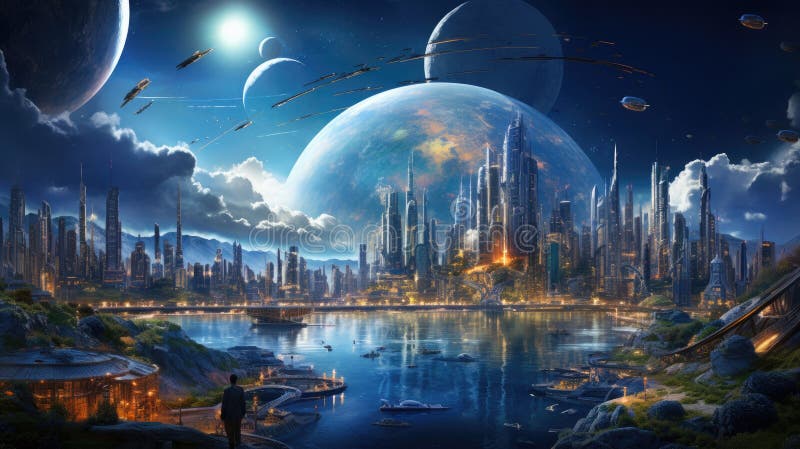 Fantasy Landscape with Planet and Other Planets. Elements of this Image ...