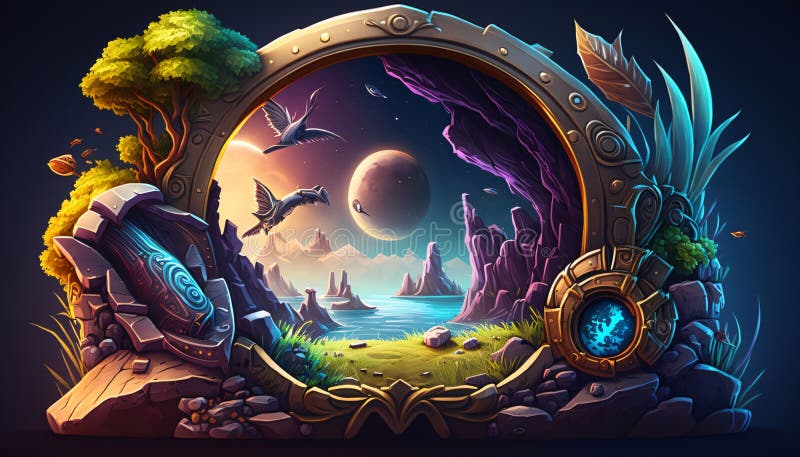 Fantasy Landscape with Planet and Sea in the Frame. Vector Illustration ...